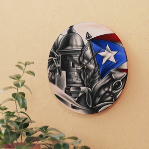 Puerto Rico Coqui, Garita, Puerto Rican Flag Acrylic Wall Clock A ...