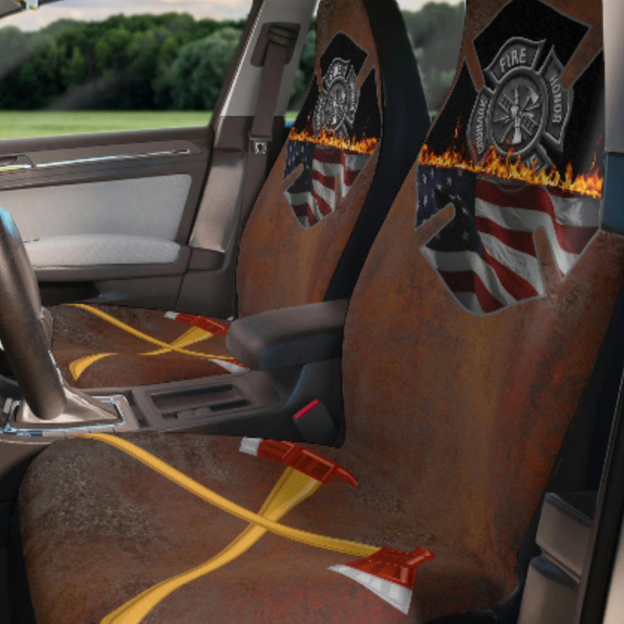 Firefighter Logo Graphic Universal Front Seats Covers Fireman - Etsy