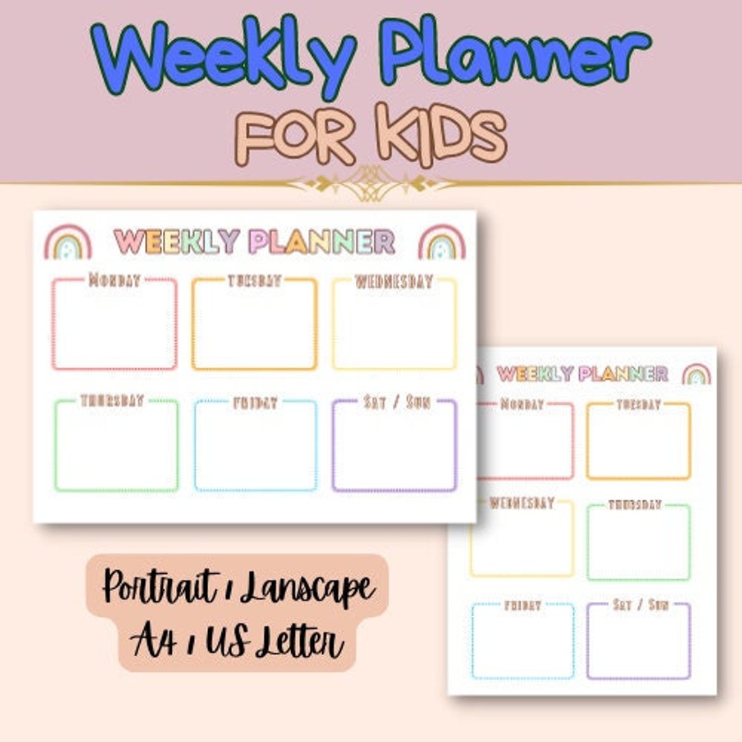 Colorful Rainbow Weekly Planner for Kids Digital Download - Etsy