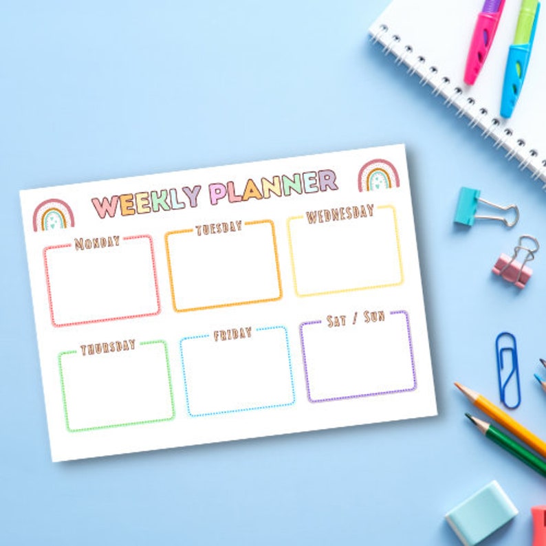 Colorful Rainbow Weekly Planner for Kids Digital Download - Etsy
