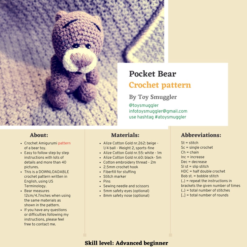 Pocket Bear PDF Crochet Pattern. Step by Step Amigurumi - Etsy