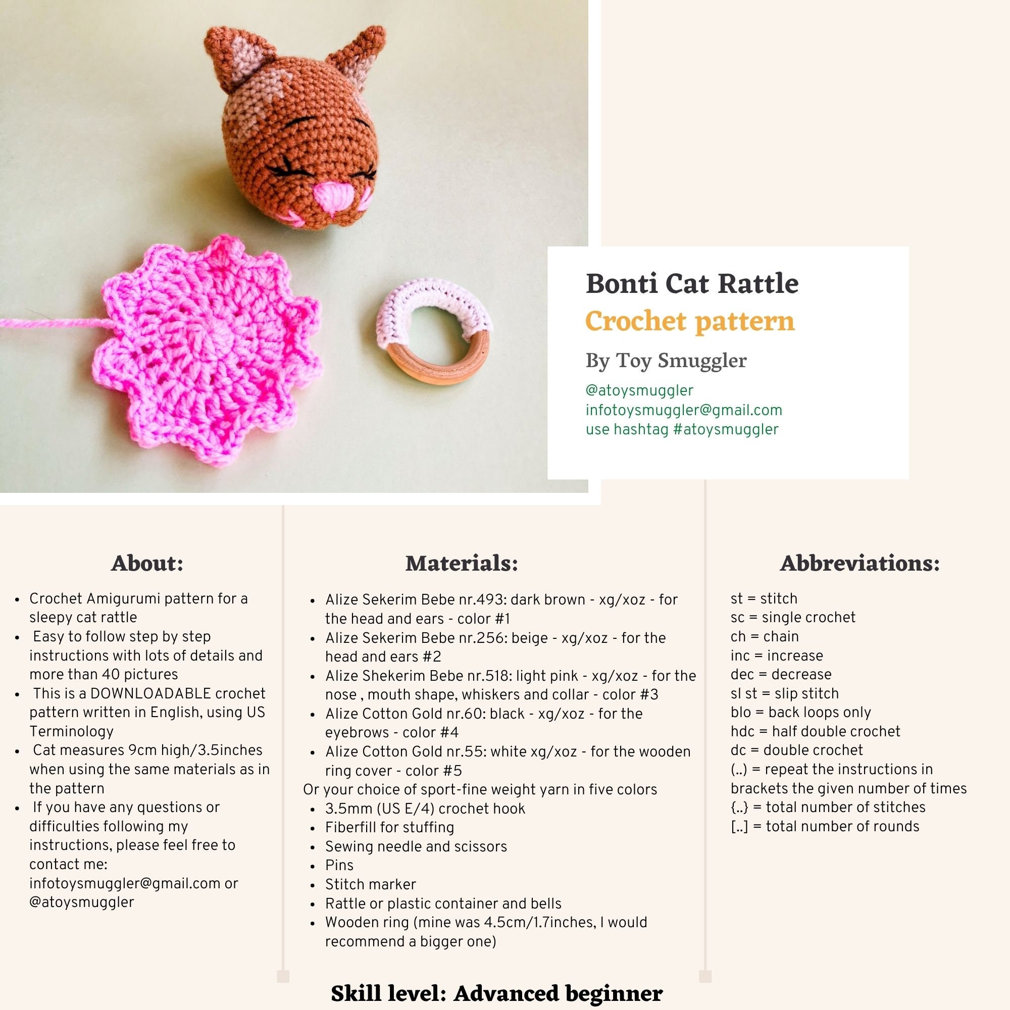Bonti Cat SET - Amigurumi PDF Crochet Patterns - Rattle - Lovey - Toy ...