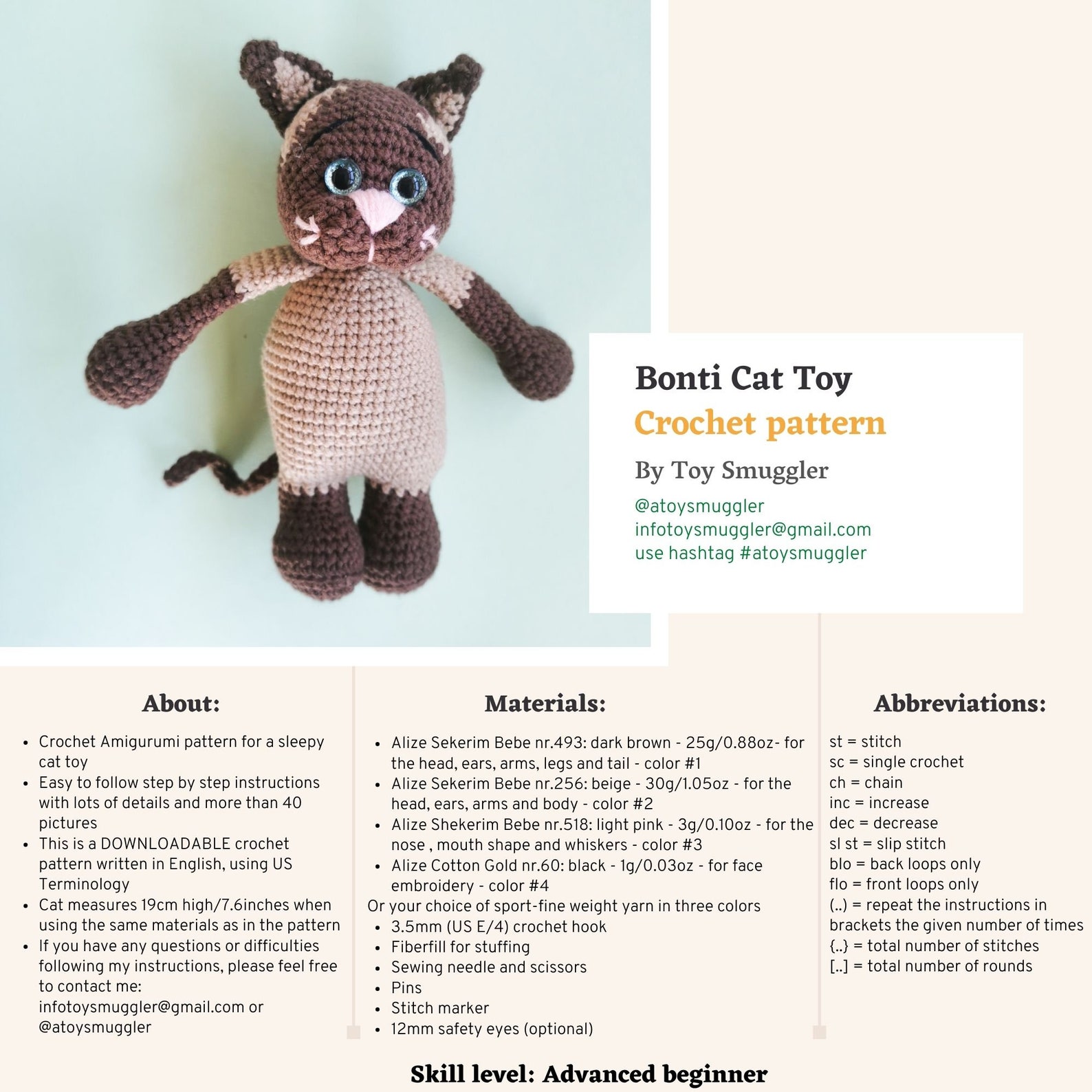 Bonti Cat SET - Amigurumi PDF Crochet Patterns - Rattle - Lovey - Toy ...