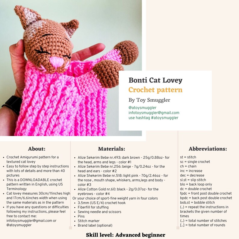 Bonti Cat SET - Amigurumi PDF Crochet Patterns - Rattle - Lovey - Toy ...