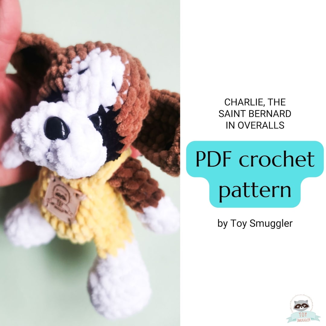 Crochet Amigurumi Saint Bernard Dog Toy in Overalls. One Piece of ...