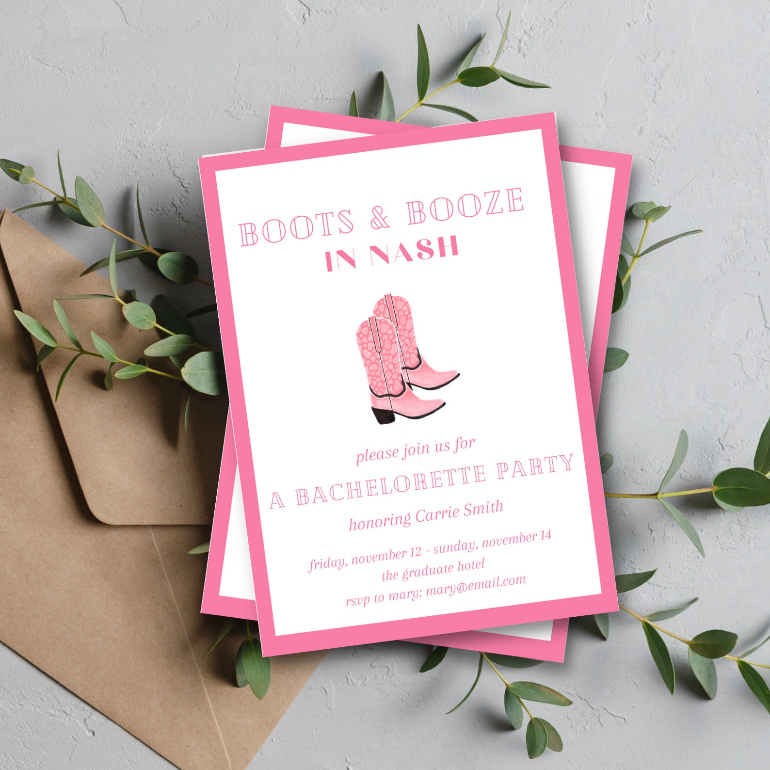 Boots and Booze in Nash Invitation and Itinerary Nashville Bachelorette ...