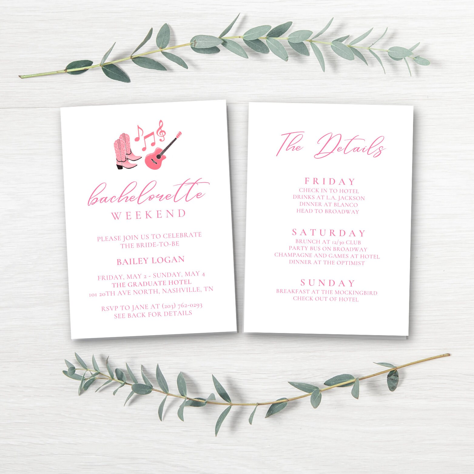 Nashville Bachelorette Invitation and Itinerary Nashville Bachelorette Template Last Bash in ...