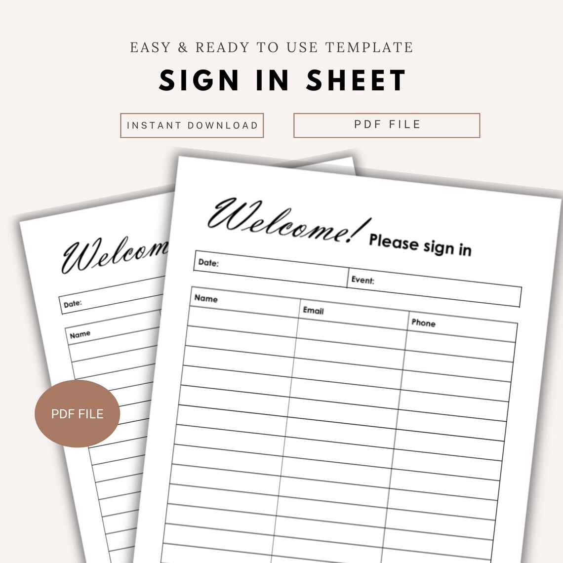 Sign in Sheet Printable, Event Sign up Sheet, Instant Download PDF, Sign up Sheet Template ...