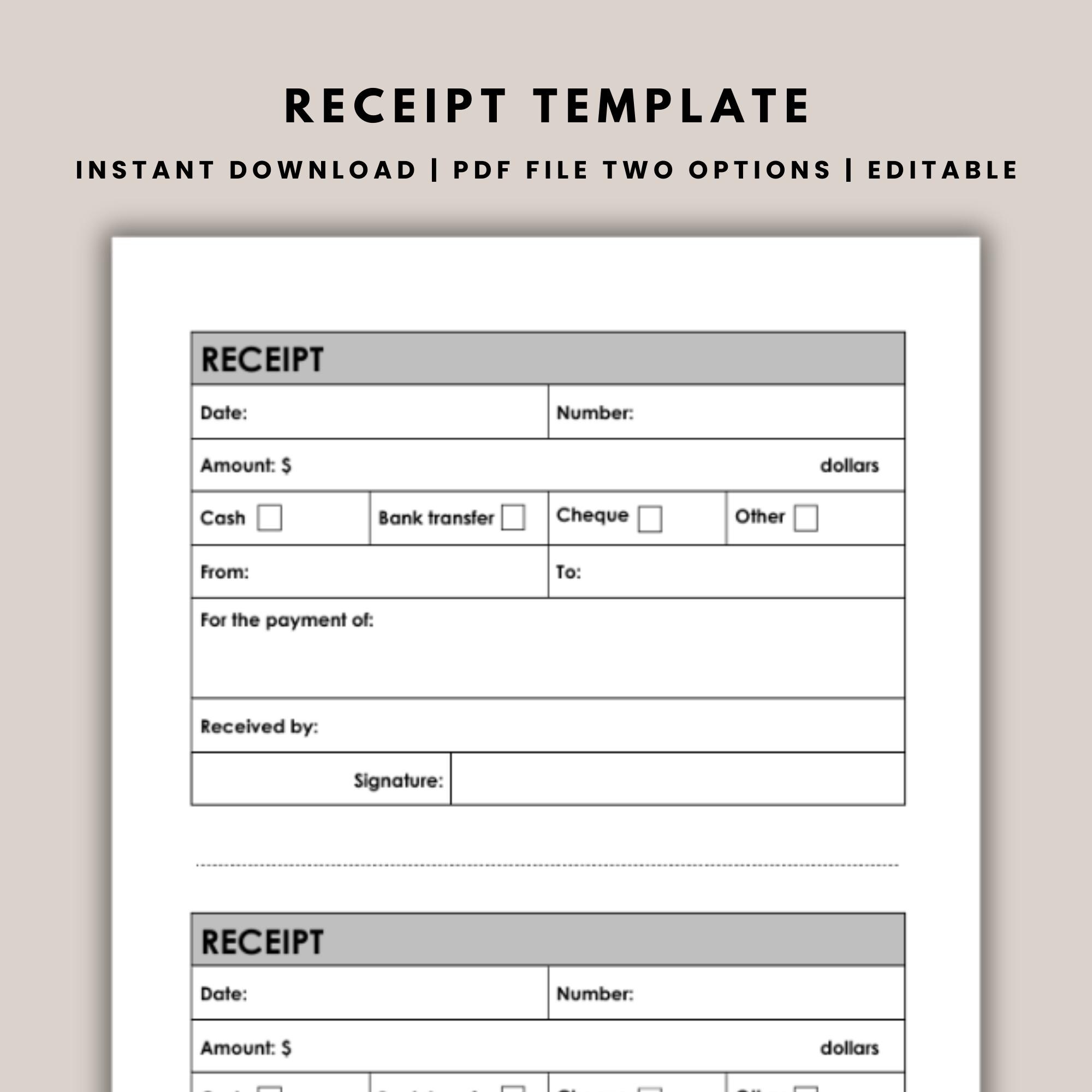 Simple Receipt Template, Printable Receipt, Small Business Receipt ...