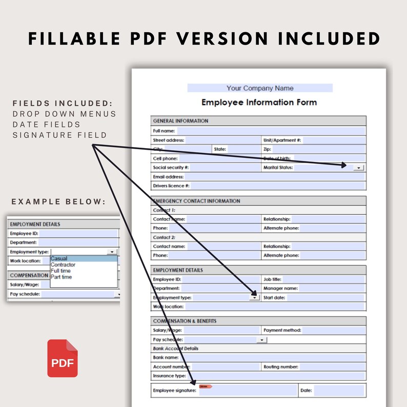Employee Information Form, HR Templates, Employee Packet Forms ...