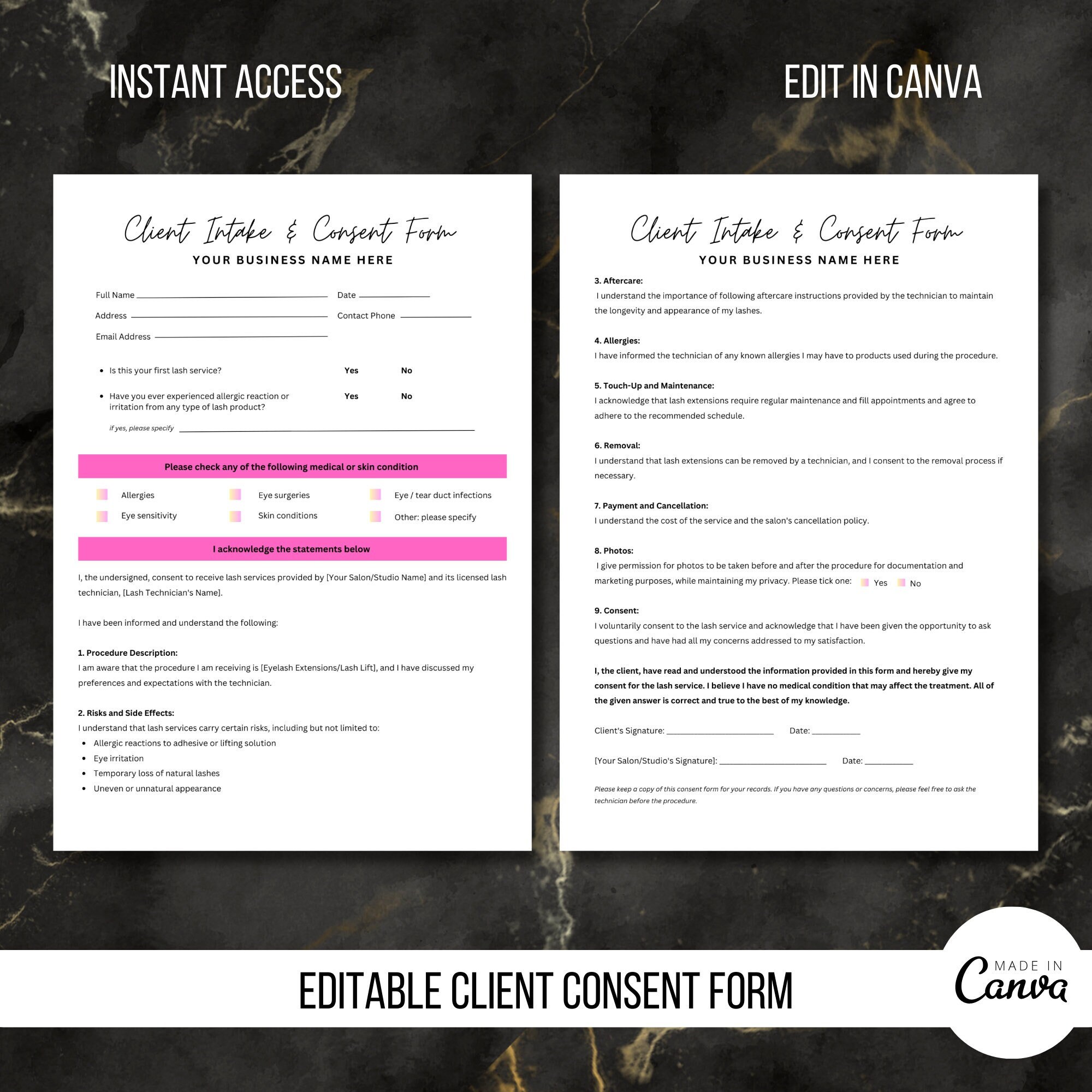 Editable Consent Templates, Lash Tech Consent Form, Editable Simple ...