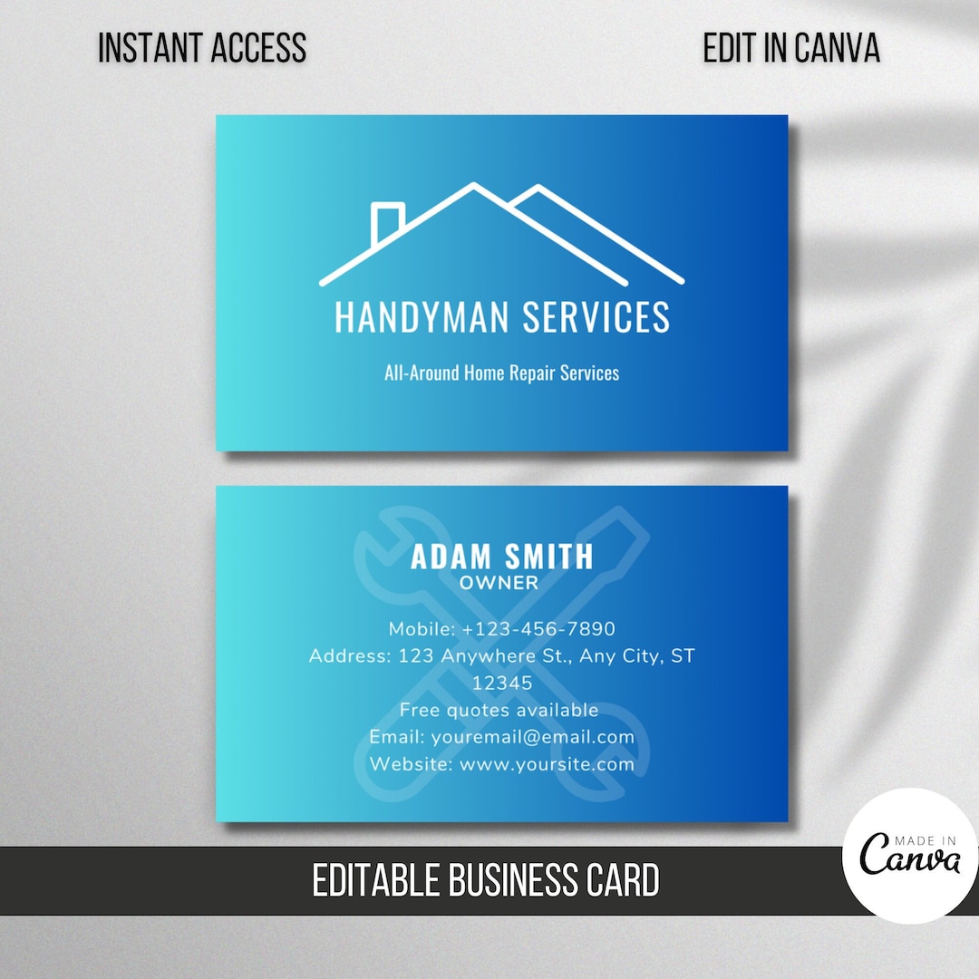 Handyman Business Card Handyman Card Editable Handyman - Etsy