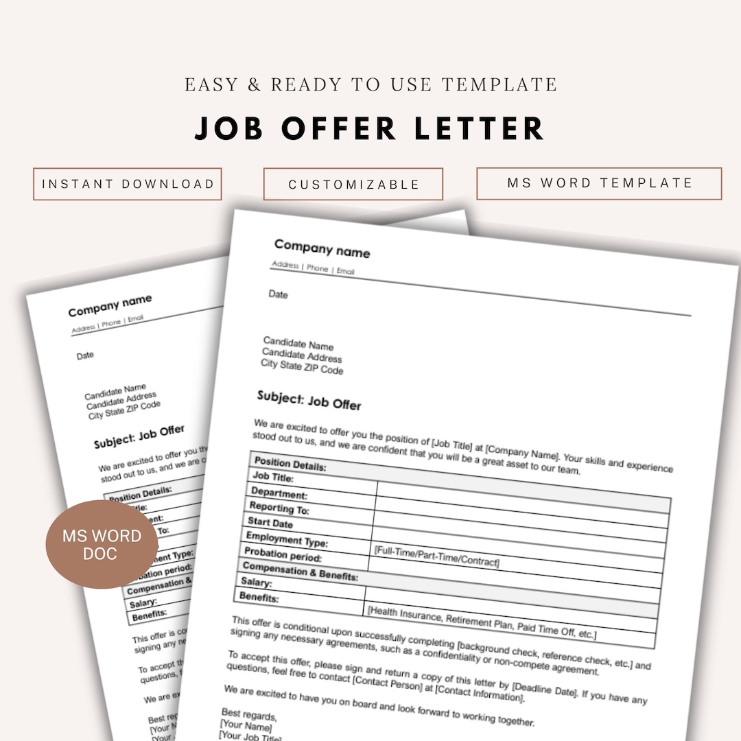 Editable Job Offer Letter, Instant Download for Employers, Job Offer ...