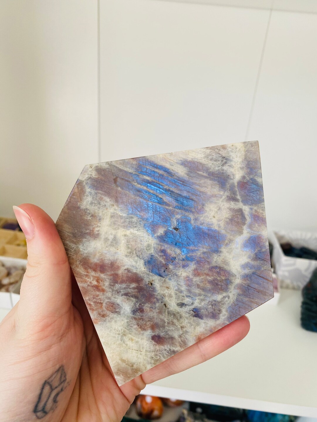 Moonstone / Sunstone Slice Blue Flash Moonstone Mineral Crystals ...
