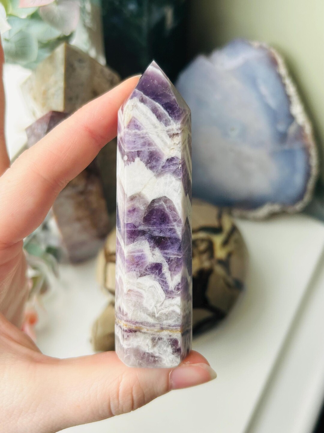 Chevron Amethyst Point | Stunning Banding | Amethyst Tower | Dog Tooth ...