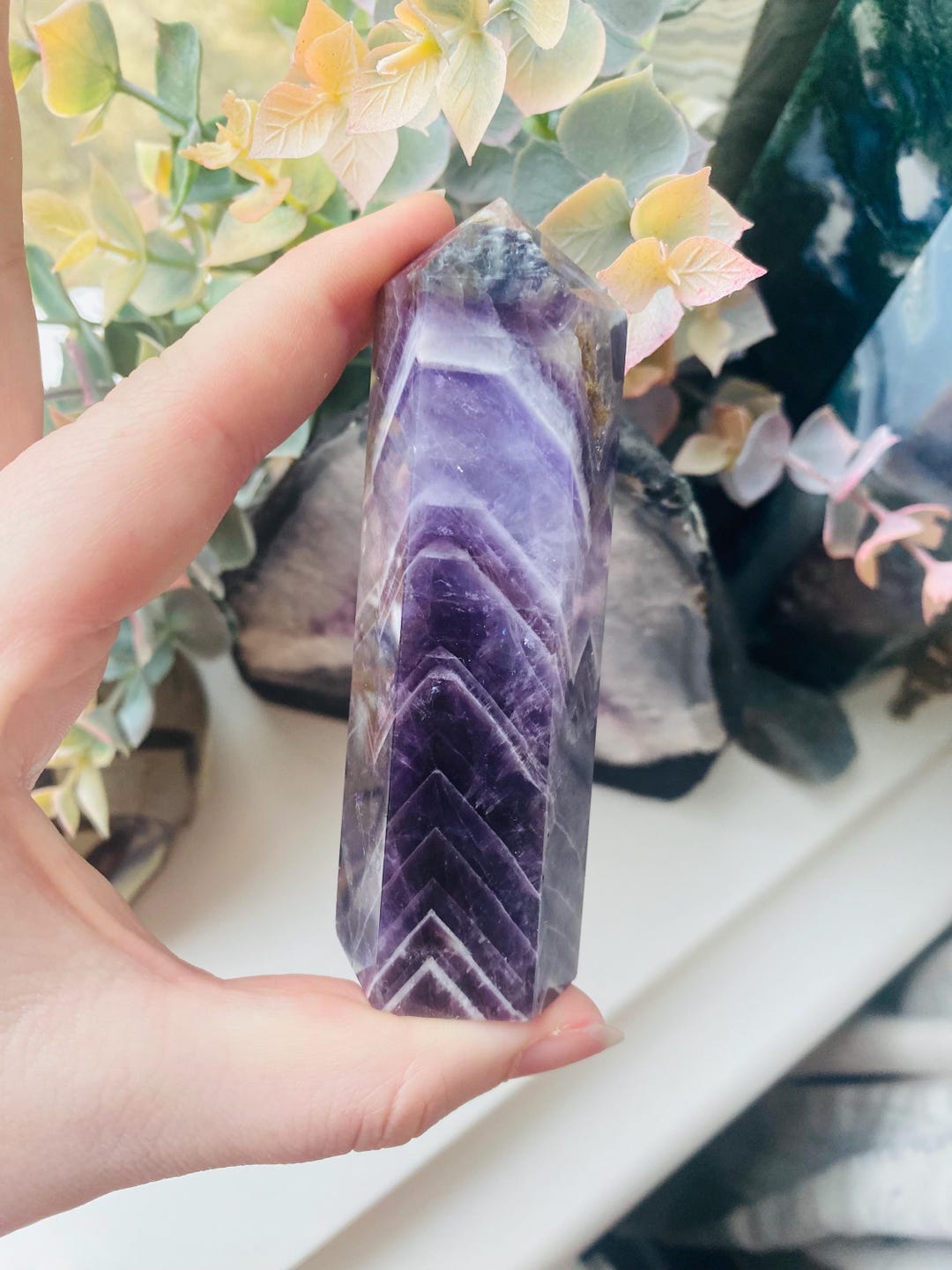 Chevron Amethyst Point | Stunning Banding | Amethyst Tower | Dog Tooth ...