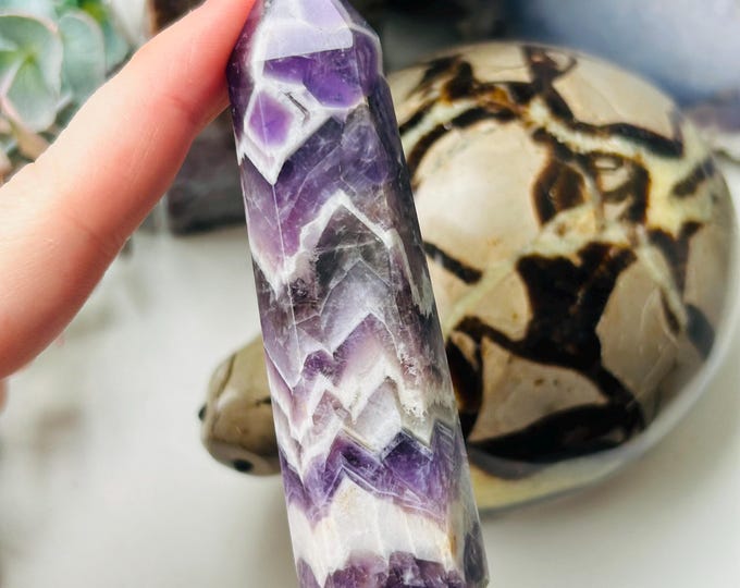 Chevron Amethyst Point | Stunning Banding | Amethyst Tower | Dog Tooth ...