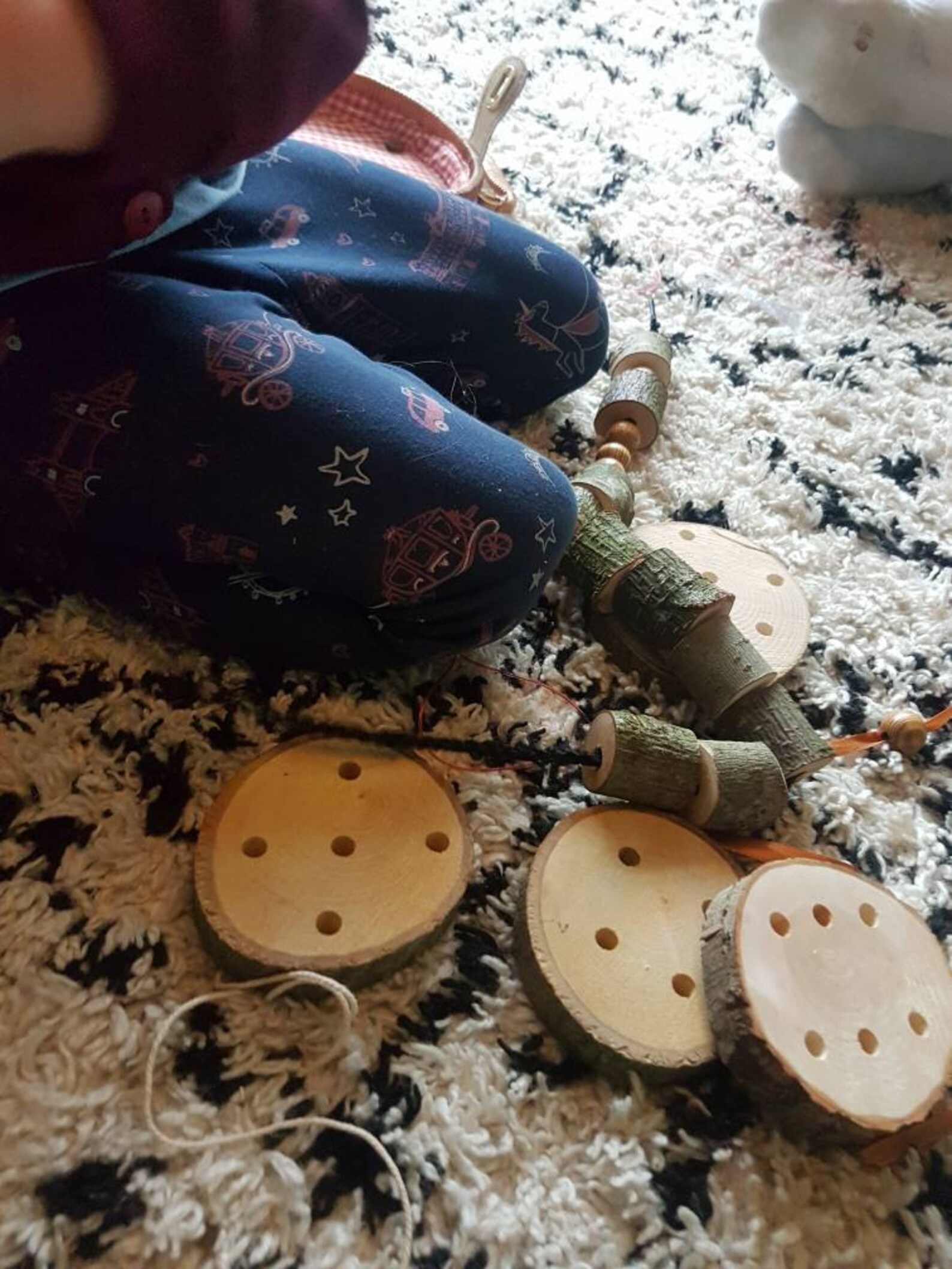 Wooden Log Tree Slice Discs Threading Set Fine Motor Finger | Etsy