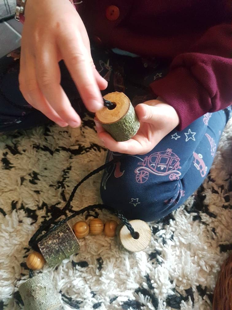 Wooden Log Tree Slice Discs Threading Set Fine Motor Finger - Etsy