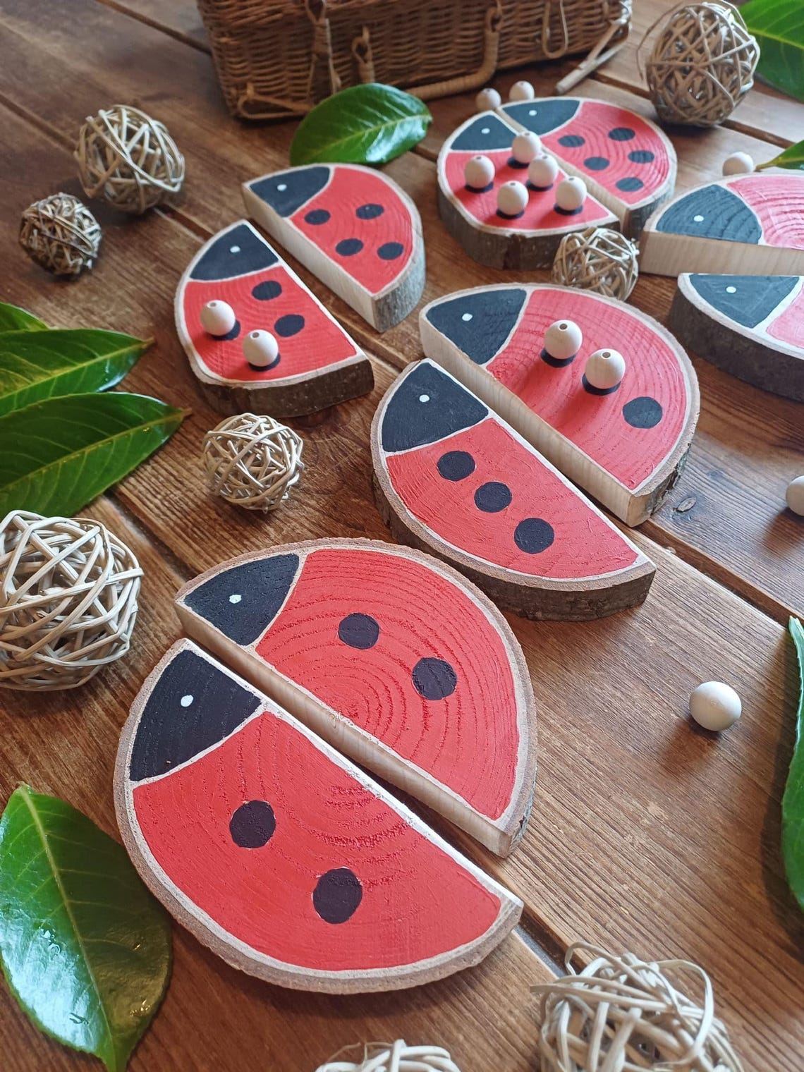 Ladybird Matching & Counting Log Slices - Etsy UK
