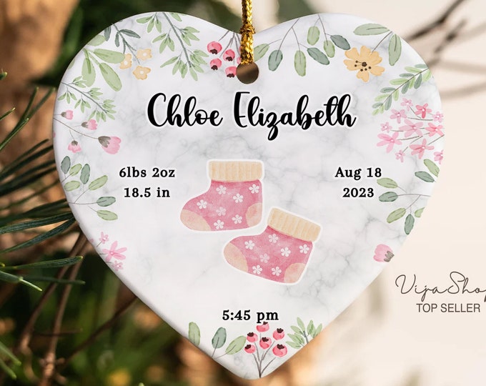 Personalized Birth Flower Announcement Ornament, Custom Newborn Baby ...
