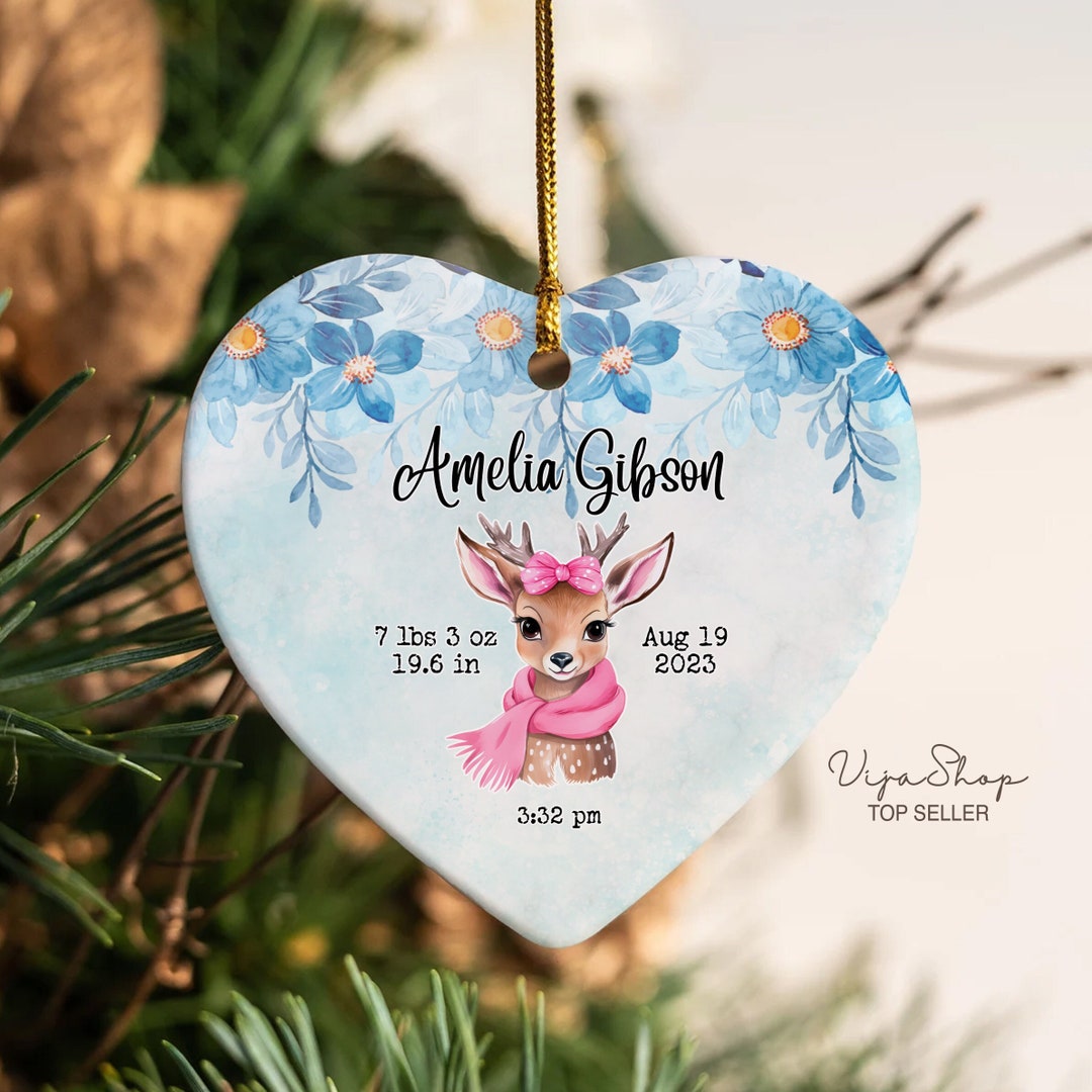 Newborn Birth Stats Ornament , Nursery Decoration , Baby Reindeer ...