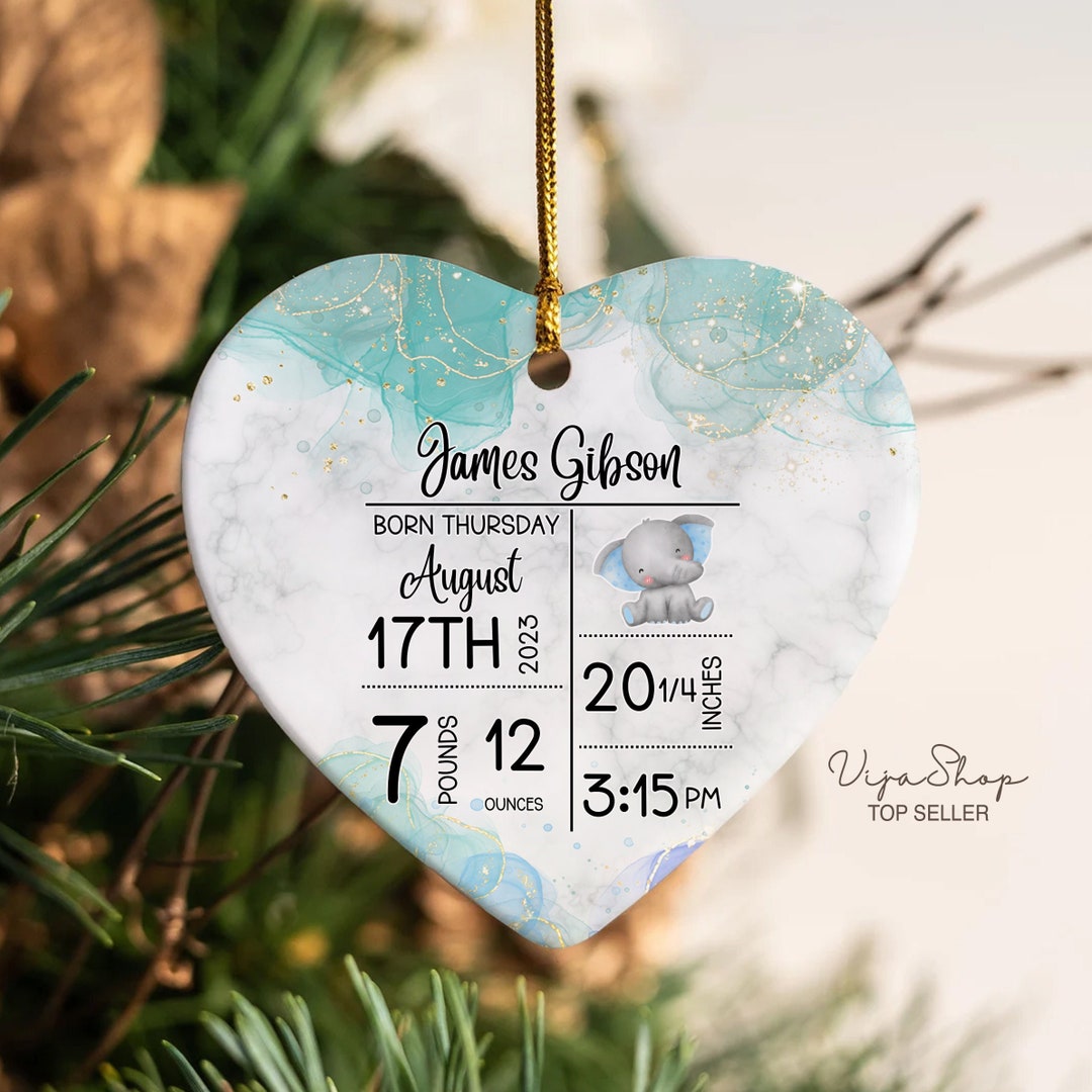 Personalized Ceramic Birth Plate Newborn Baby Elephant Ornament ...