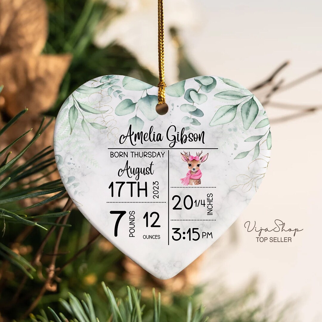 Personalized Ceramic Birth Plate Newborn Baby Deer Ornament ...