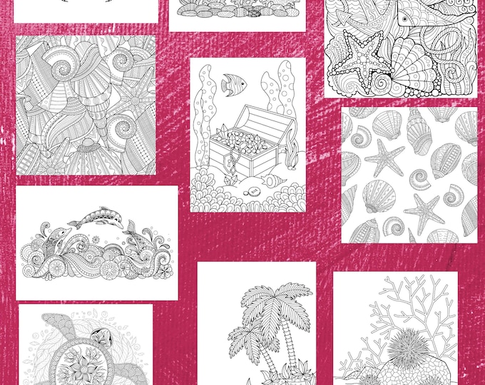Ten 10 Seaside Themed Simple and Complex Coloring Pages for Download - Etsy