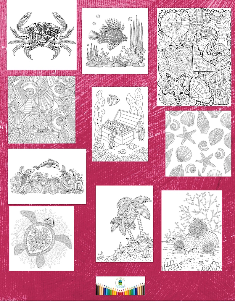 Ten (10) Seaside Themed Simple and Complex Coloring Pages for Download ...