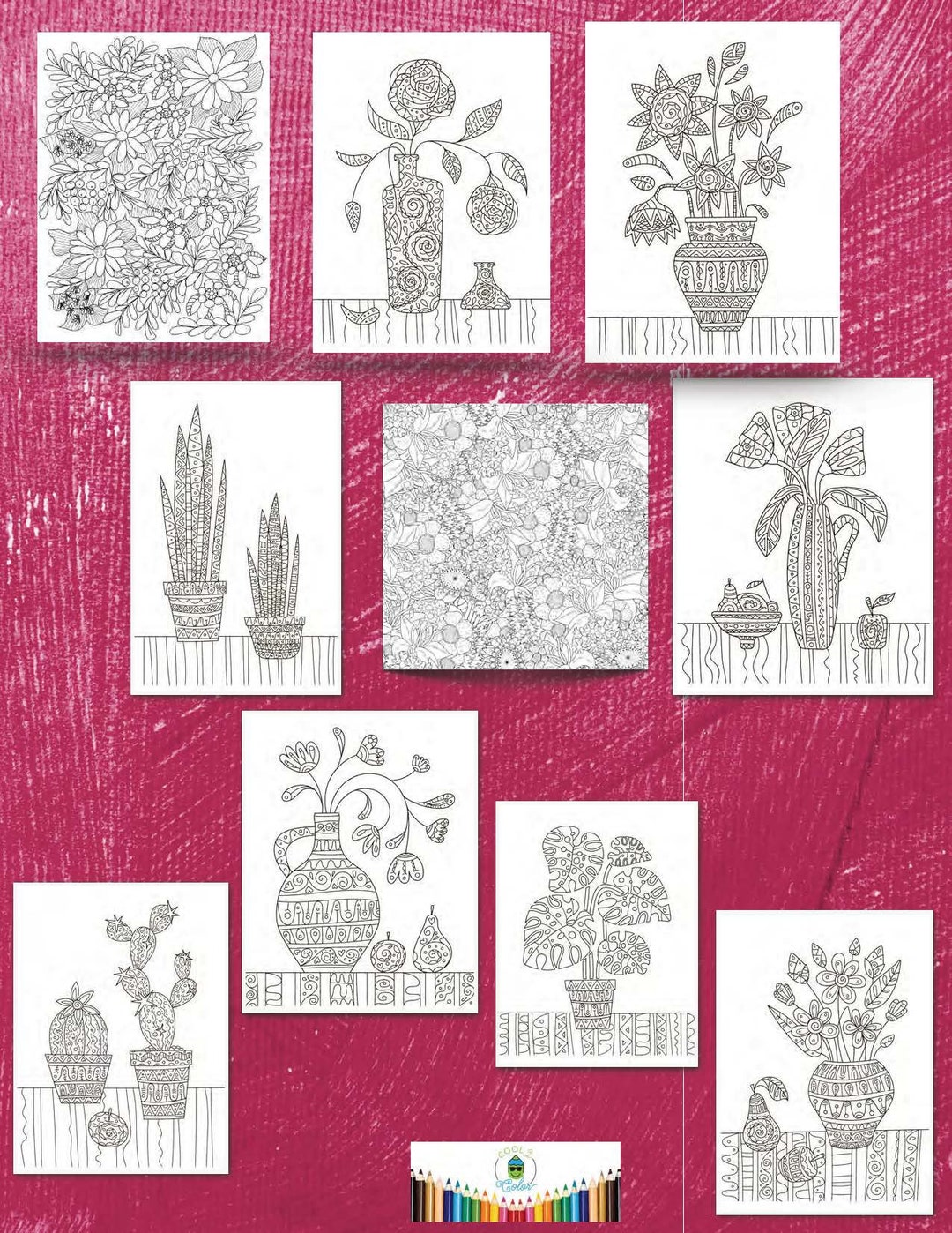 Ten (10) Simple and Complex Flowers and Cacti Coloring Pages for ...