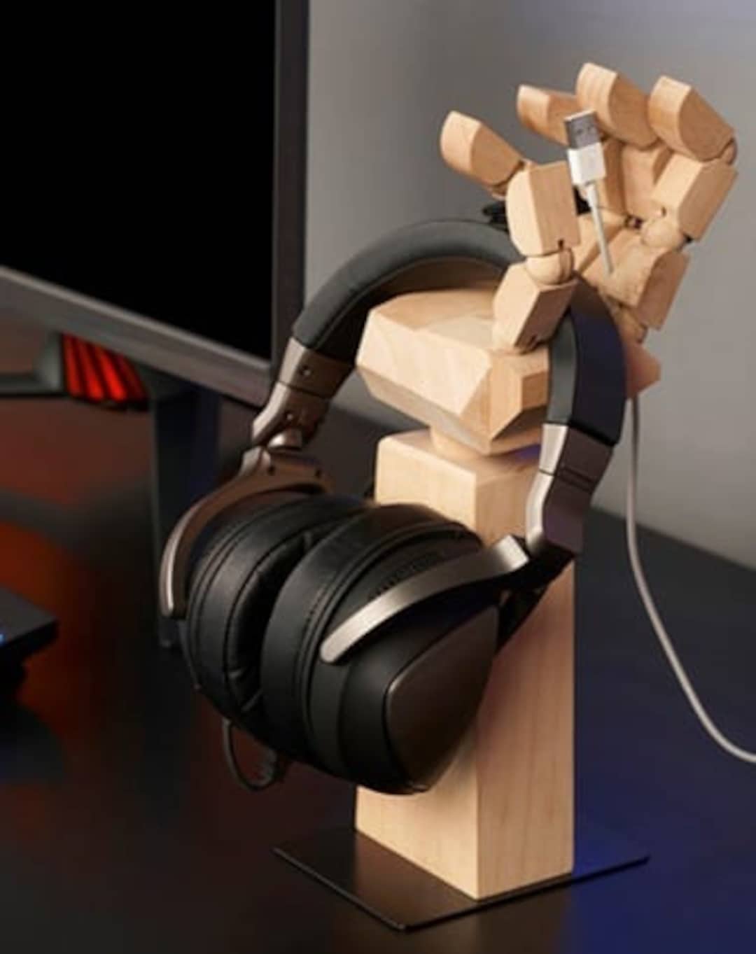 Headphone Stand, Wooden Headphone Holder, Home Decor Arm Design of ...