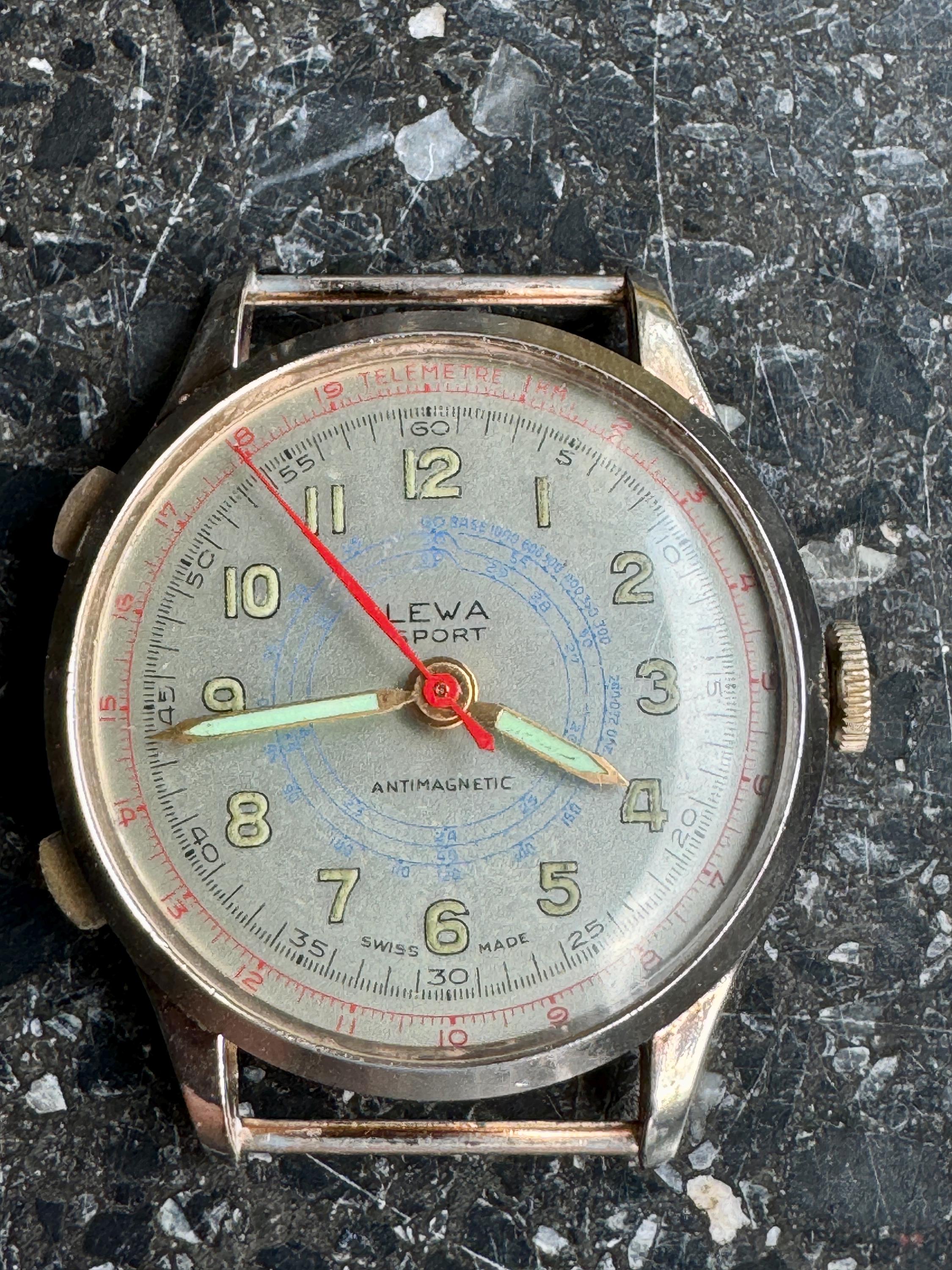 Antique LEWA Sport Telemeter Swiss Chronograph De-luxe Mens Wrist Watch ...