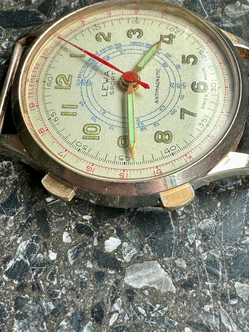 Antique LEWA Sport Telemeter Swiss Chronograph De-luxe Mens Wrist Watch ...