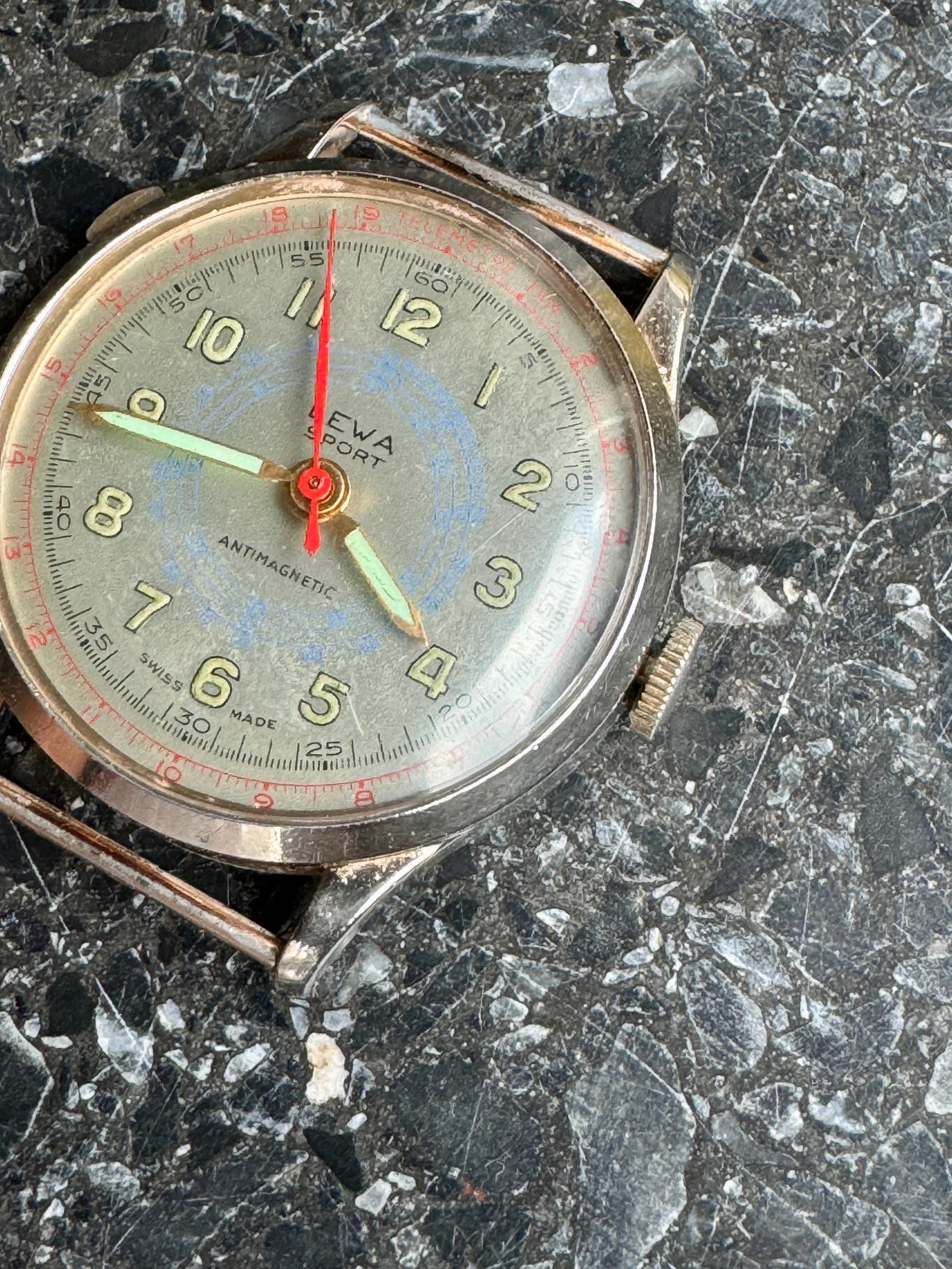 Antique LEWA Sport Telemeter Swiss Chronograph De-luxe Mens Wrist Watch ...