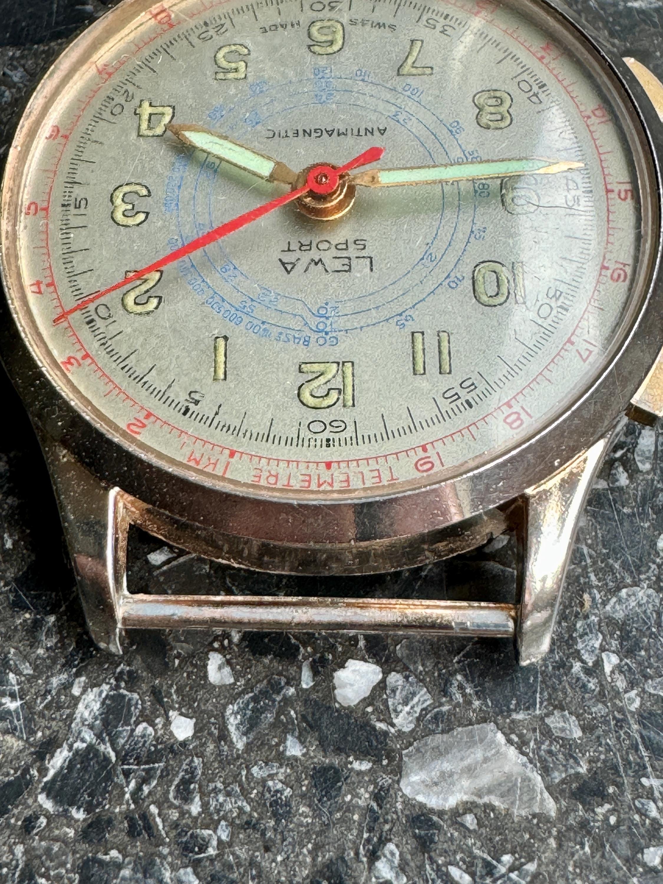 Antique LEWA Sport Telemeter Swiss Chronograph De-luxe Mens Wrist Watch ...