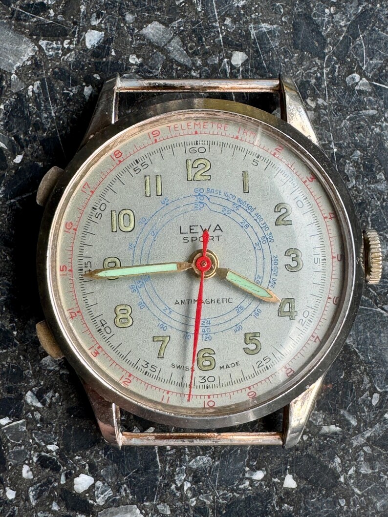 Antique LEWA Sport Telemeter Swiss Chronograph De-luxe Mens Wrist Watch ...