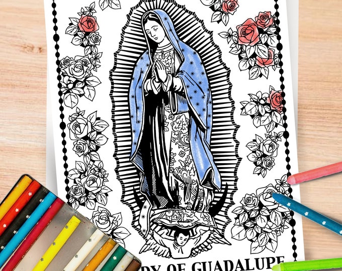 Our Lady of Guadalupe Coloring Page - Etsy