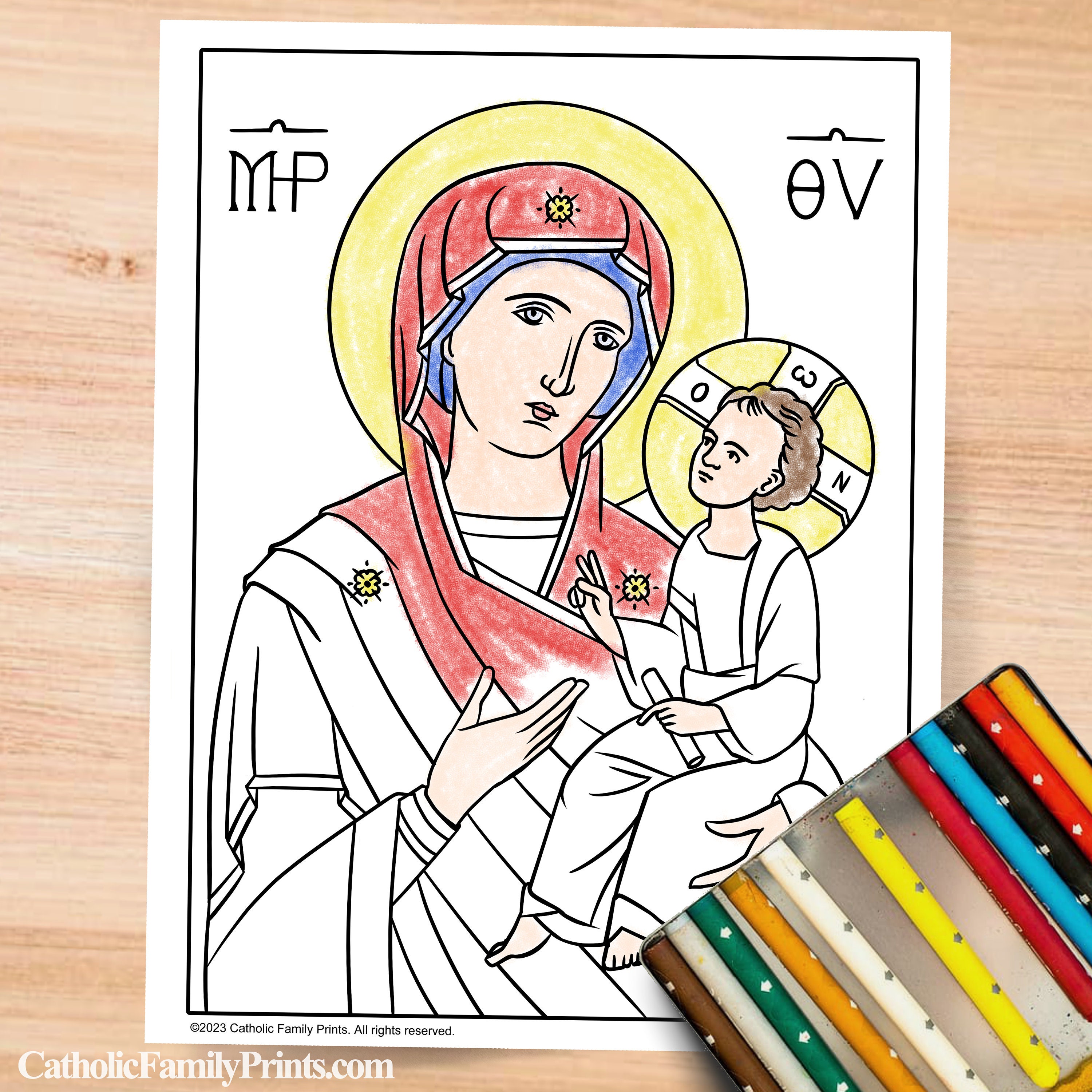 Virgin Mary Mother of God and Baby Jesus Icon Coloring Page - Etsy