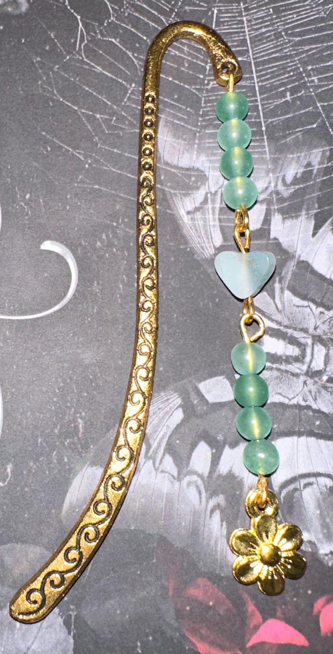 Green Adventure Bookmark, Charmed Bookmark, Beaded Bookmark, Metal ...