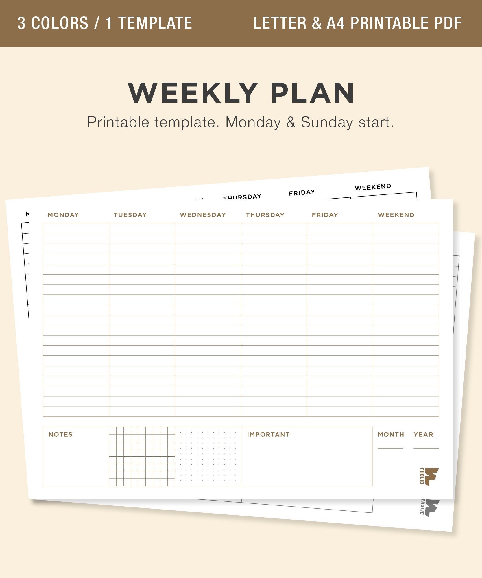 Weekly Plan Printable Sunday / Monday Start Week Planner - Etsy