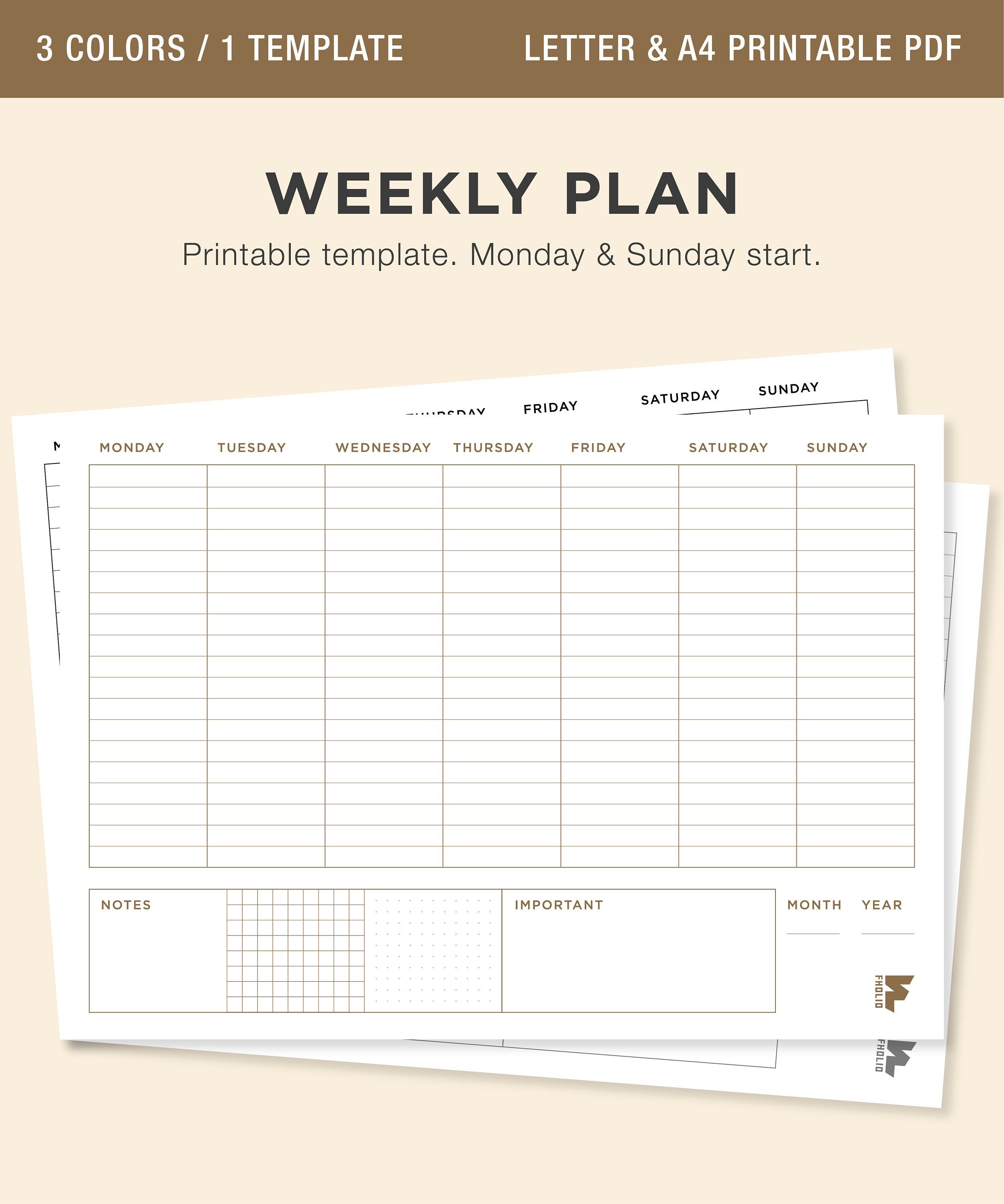 Weekly Plan Printable, Sunday / Monday Start, Week Planner Template ...