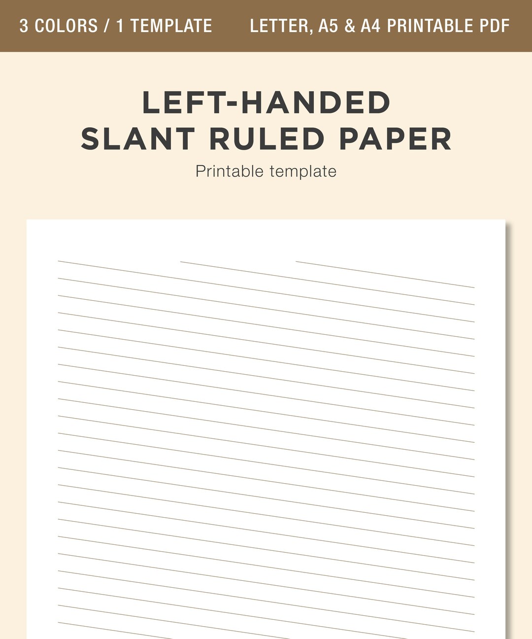 LEFT-HANDED Printable Paper, Slant-ruled Paper, Lefty Printable, Lefty ...