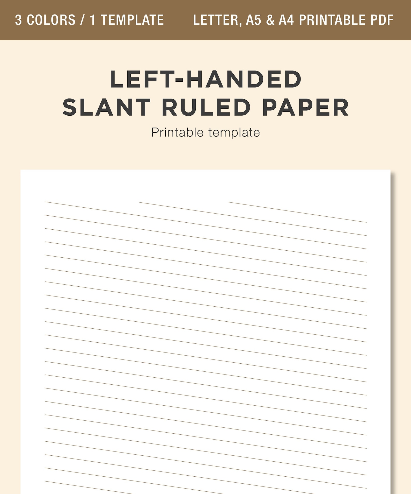 LEFT-HANDED Printable Paper, Slant-ruled Paper, Lefty Printable, Lefty ...