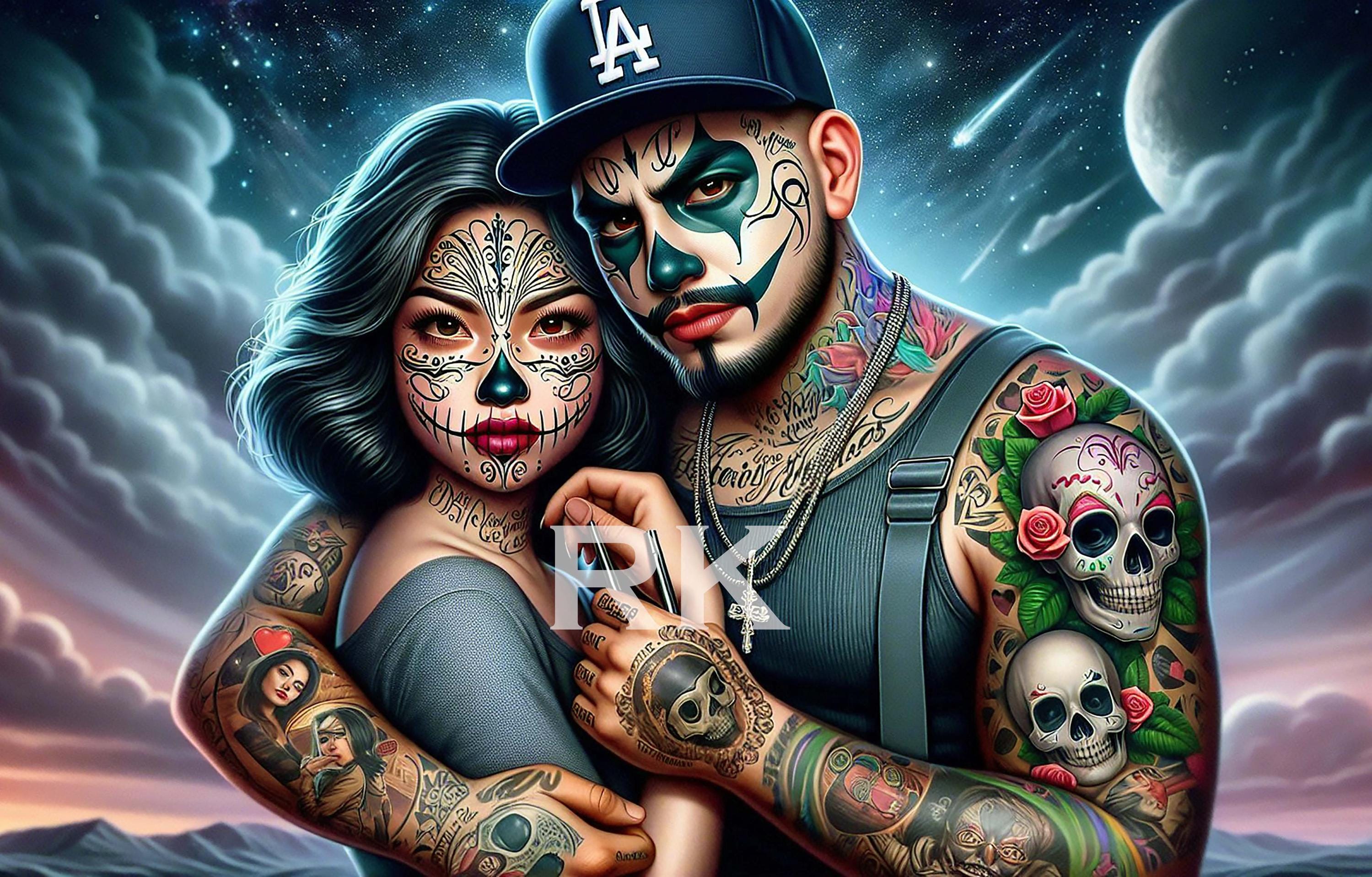 Chicano Couple Tumbler Wrap, Sugar Skull Art (digital Art) - Etsy