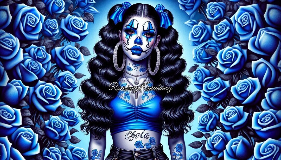 Chola / Blue Roses / Latina / Digital Art / PNG / Sublimation - Etsy