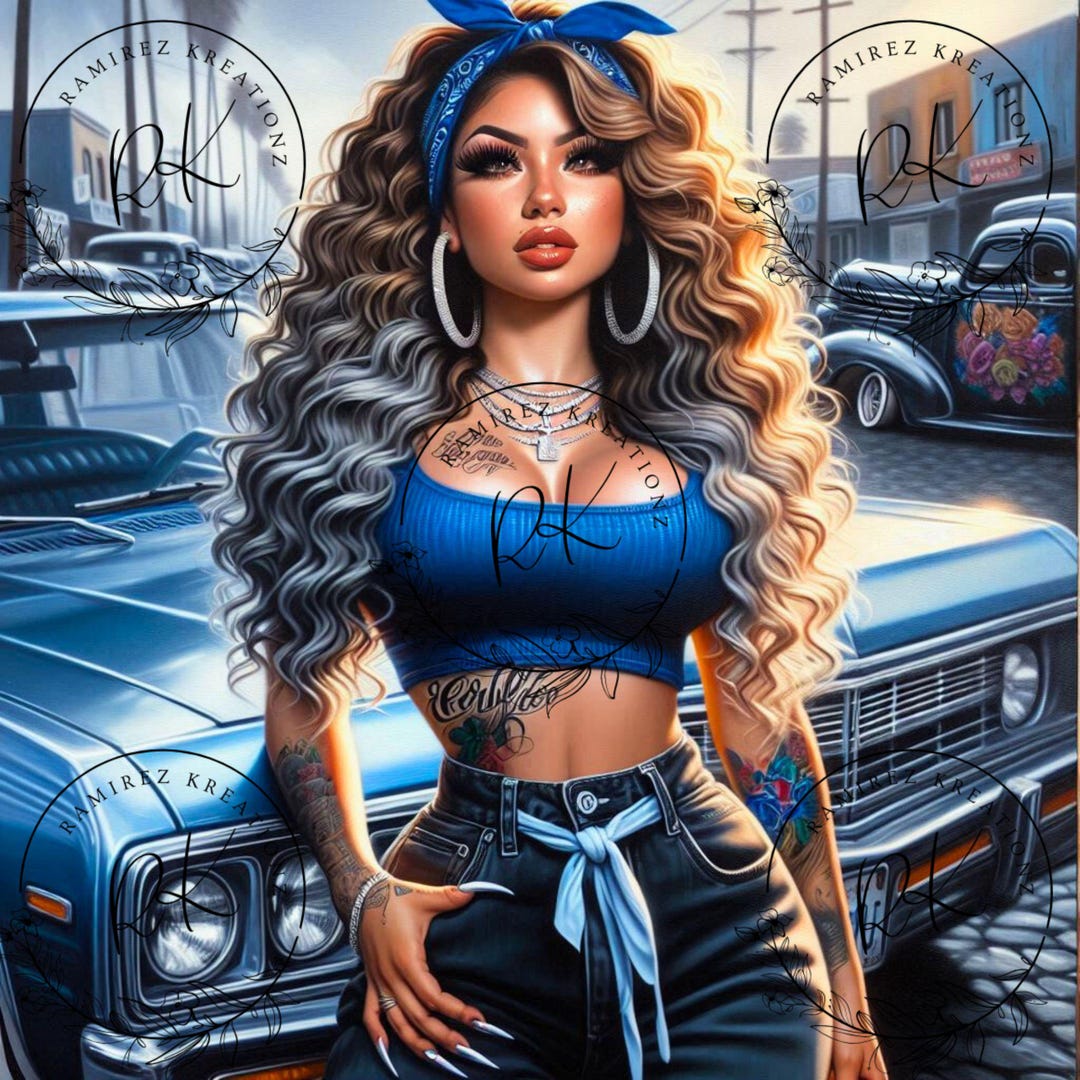 Chola in Blue / Lowrider Art / Chicano Art / Digital Art / PNG / Sublimation / DTF Print - Etsy