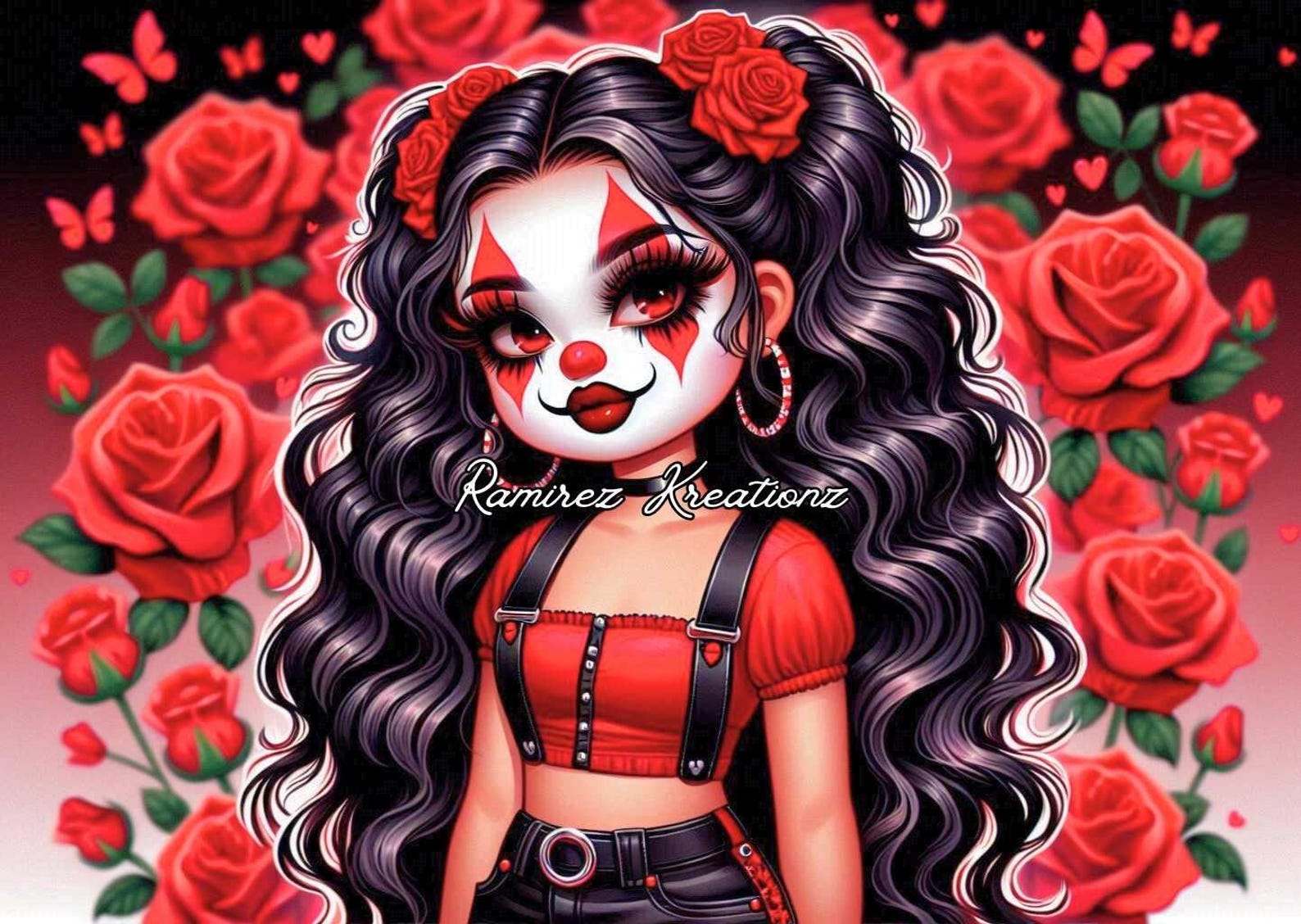 Red Chibi Chola / Chicana / Floral / Roses / Digital Art / PNG ...