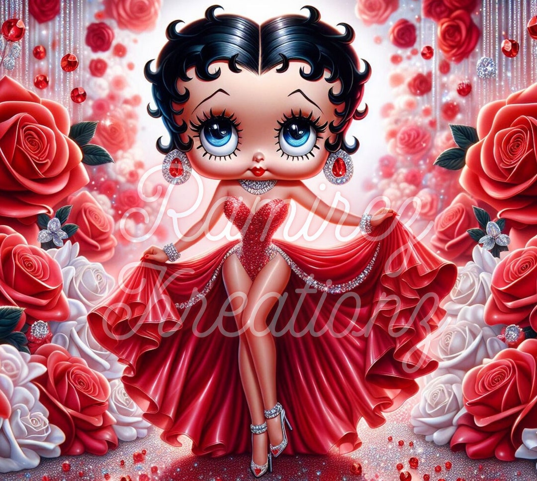 Betty in a Red Dress With Roses / Boop / Red and White Roses / Digital ...