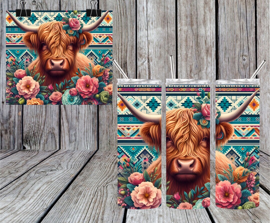Cow Aztec Pattern Tumbler Wrap PNG - Etsy